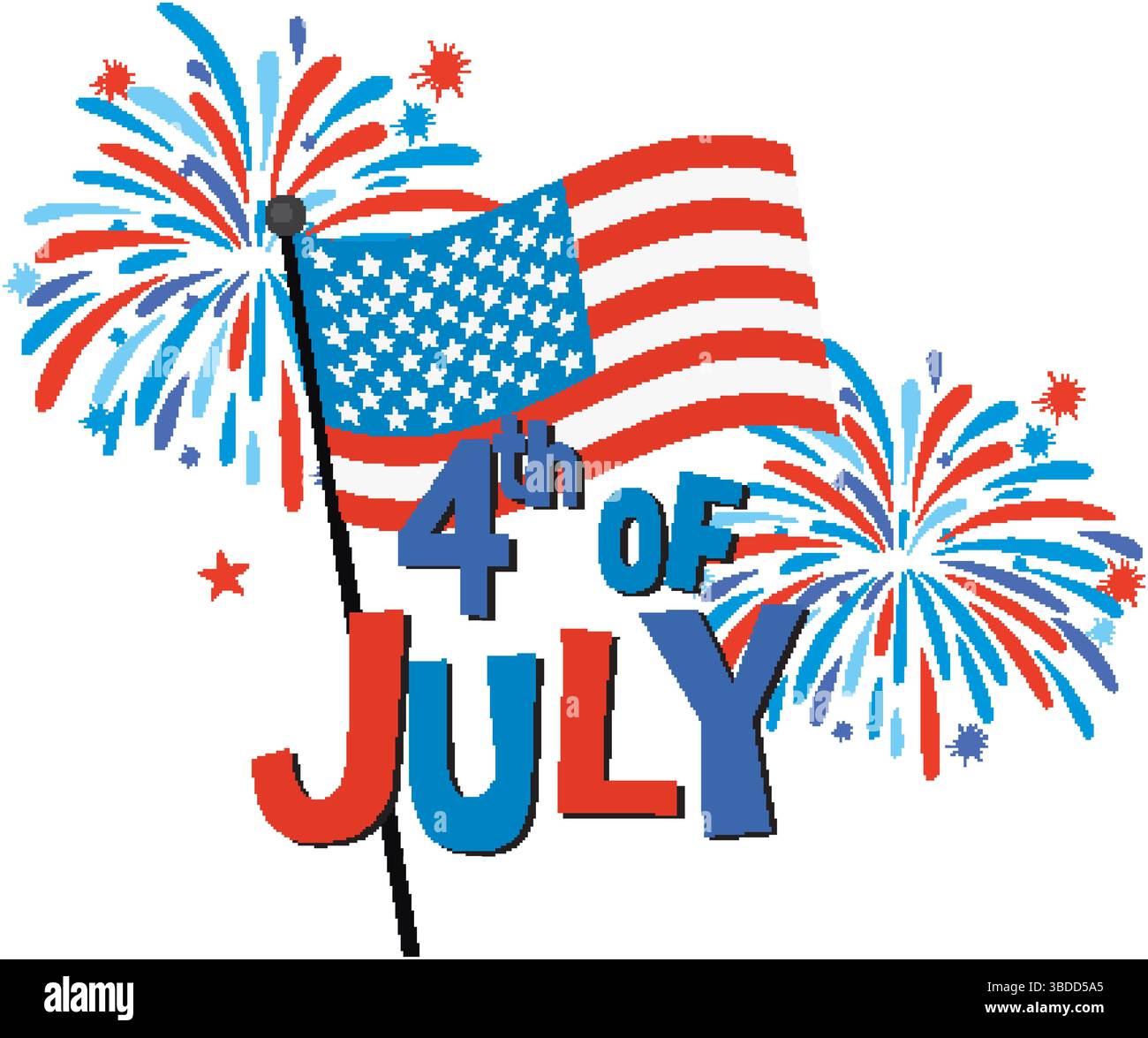 Vector illustration of American flag and fireworks in vibrant colors ...