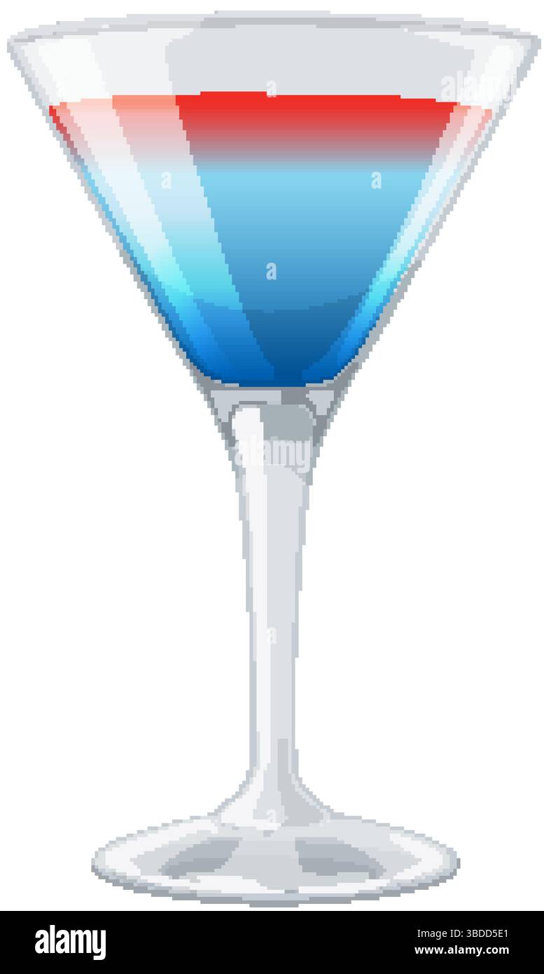 Vector illustration of a layered red, white, and blue cocktail in a ...