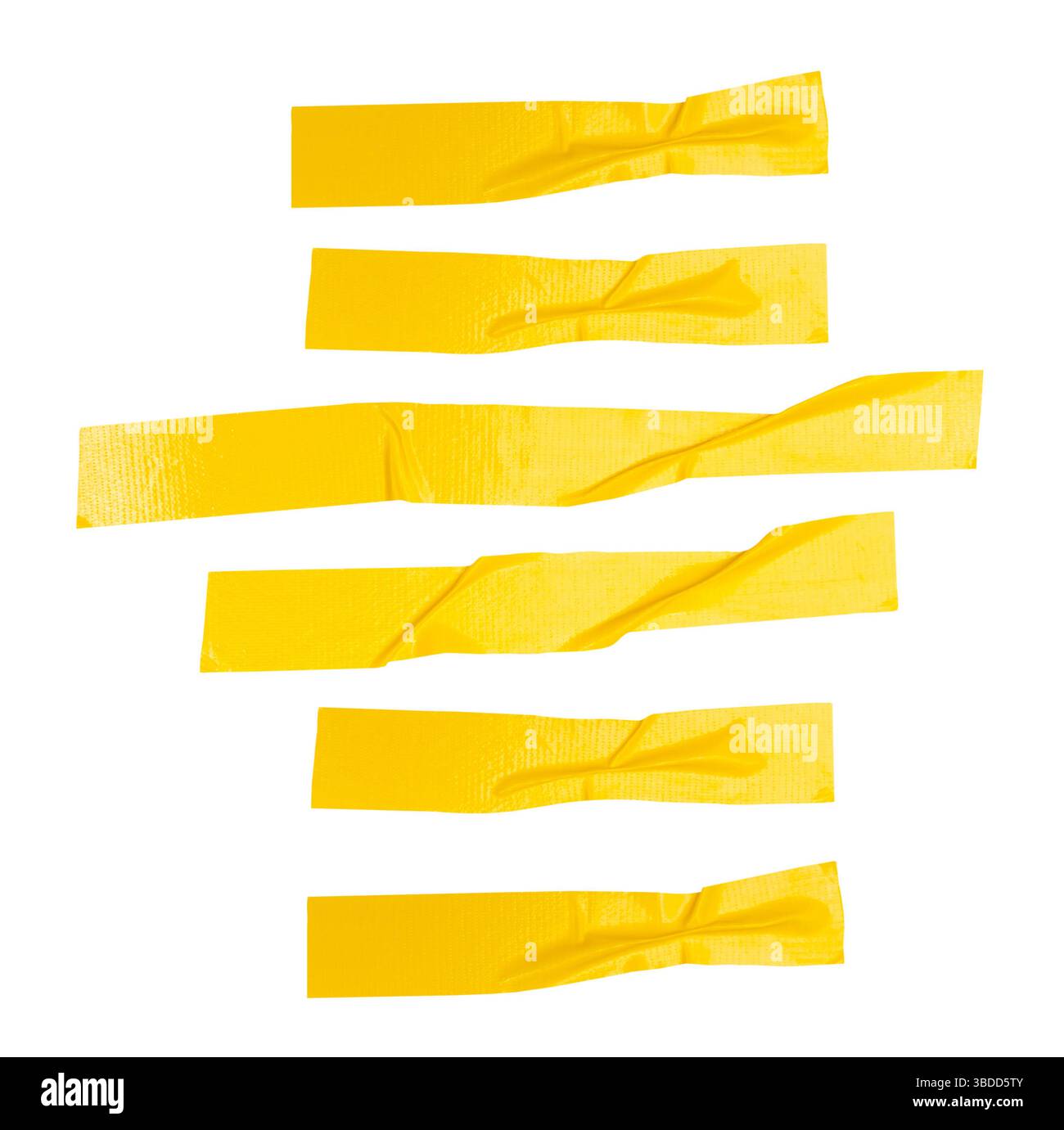 Top view set of wrinkled or crumpled yellow adhesive vinyl tape or ...