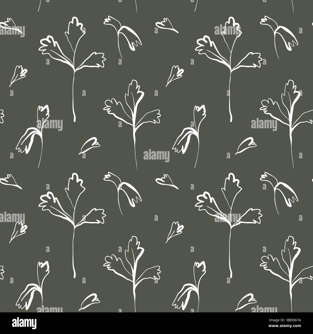 Hand drawn whimsical parsley seamless pattern on earthy background with ...
