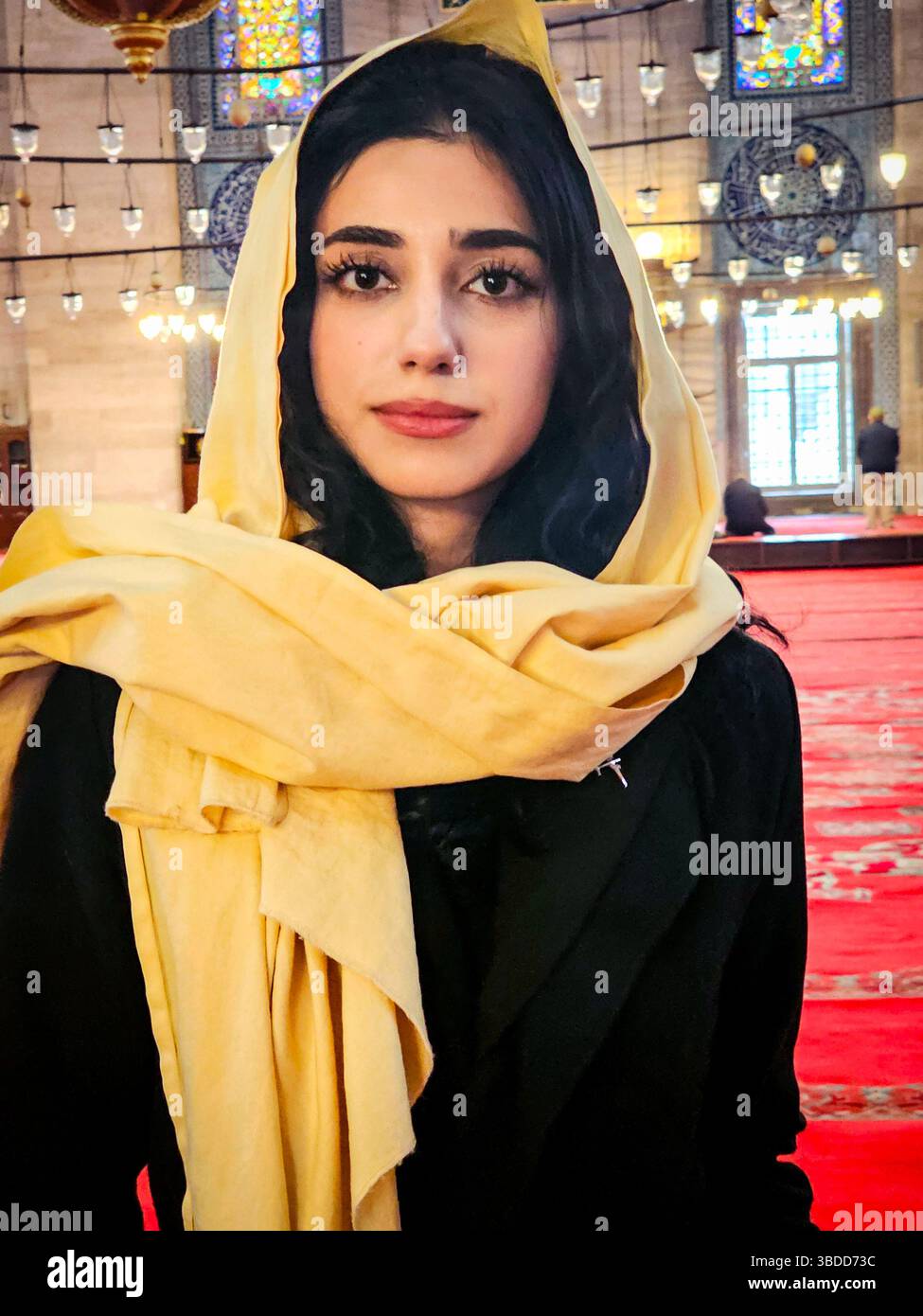 Young Turkish Woman with Yellow Scarf inside Suleymaniye Mosque in ...