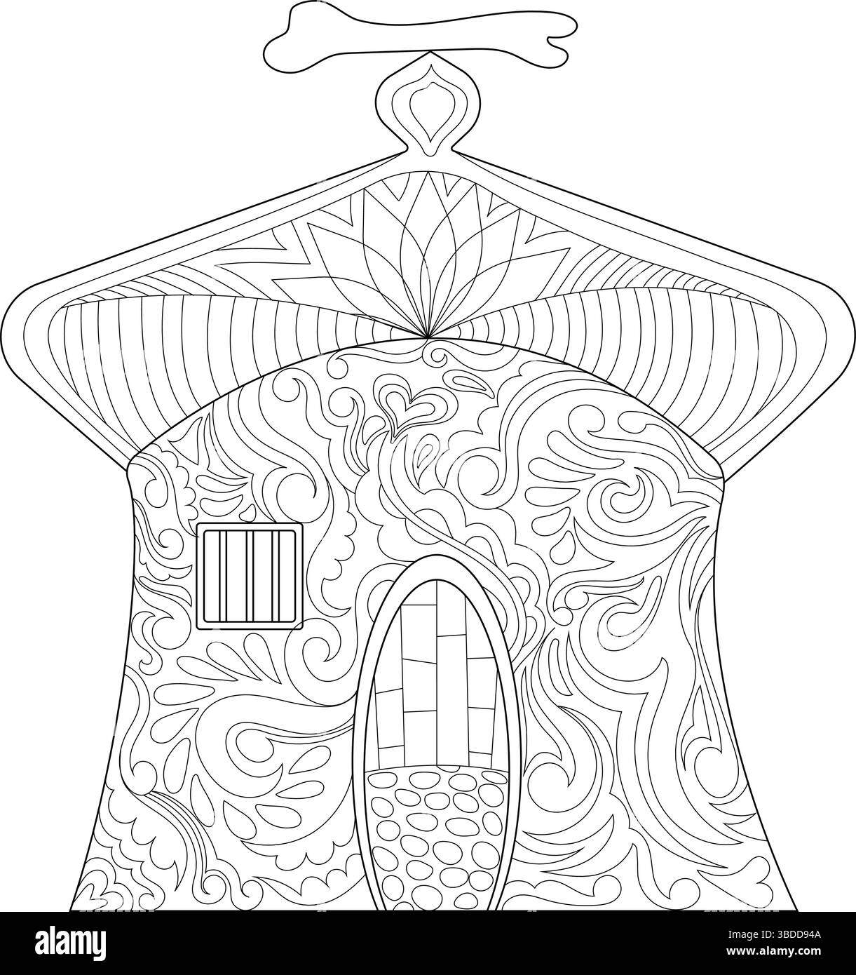 Line art illustration of an ornate dog house with intricate zentangle ...