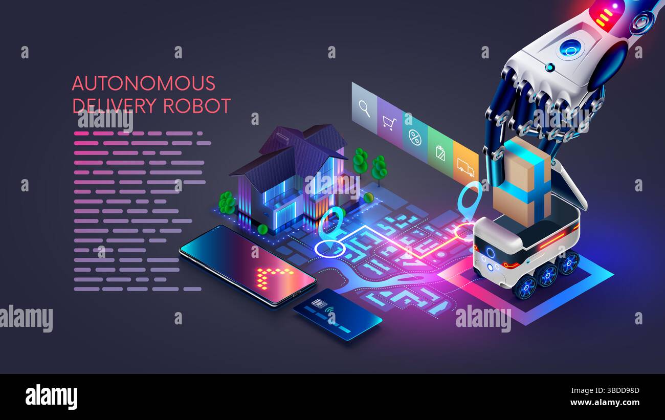 AI manages automated delivery of goods from warehouse around city using autonomous delivery ...