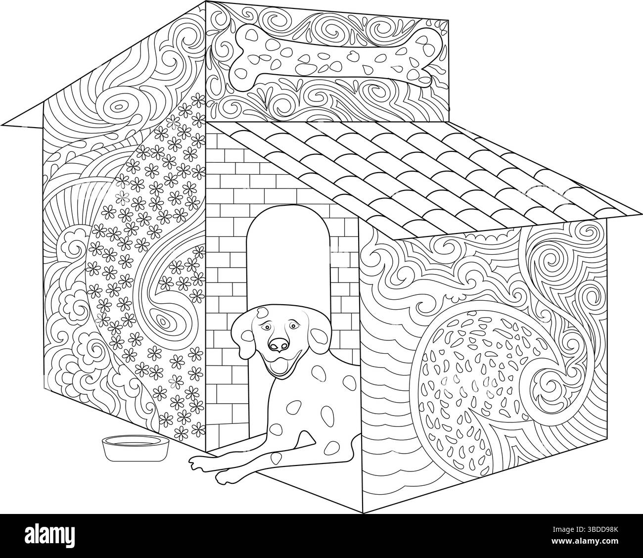 Black and white line art illustration for adult coloring books ...