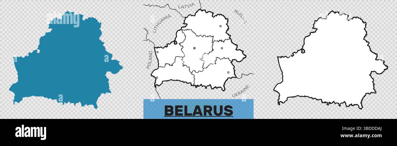 Belarus maps vector set on transparent background. Solid map, map ...