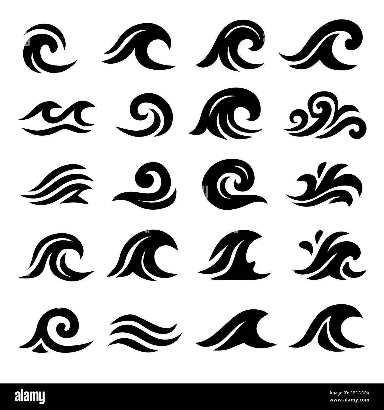 Set of black ocean waves, flat abstract vector collection Stock Vector ...