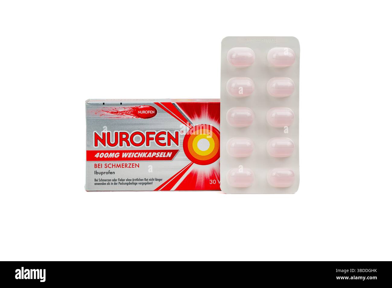 Germany Berlin May 23, 2025. Visible Nurofen 400mg soft capsules on ...