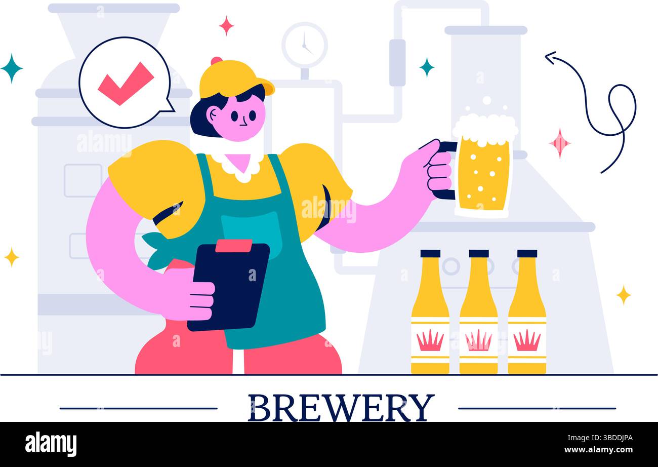 Brewery Production Process Vector Illustration featuring Beer Tanks and ...