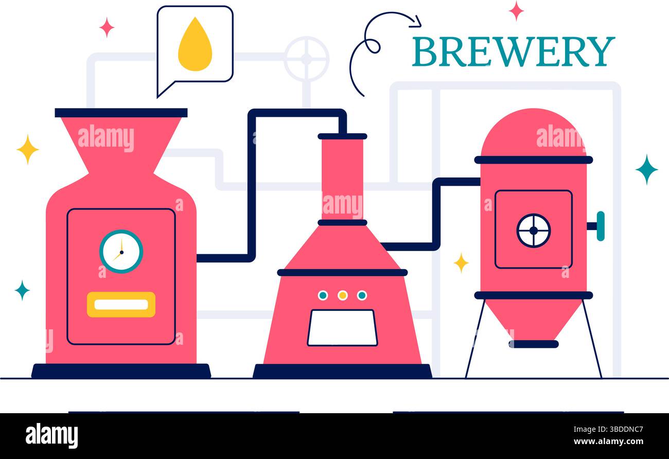 Brewery Production Process Vector Illustration featuring Beer Tanks and ...