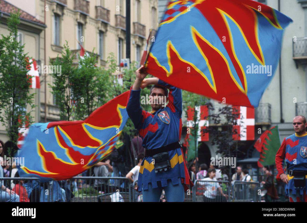Standard bearer, Palio parade, Asti, Piedmont, Italy, Flag bearer ...