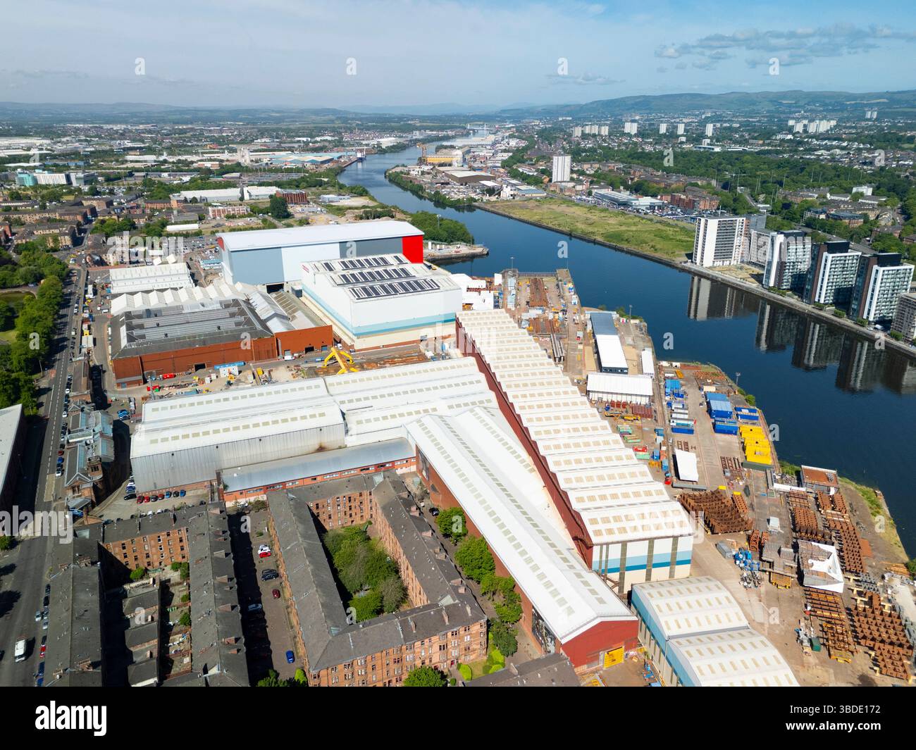Aerial view of BAE Systems shipyard at Govan on River Clyde, Glasgow ...