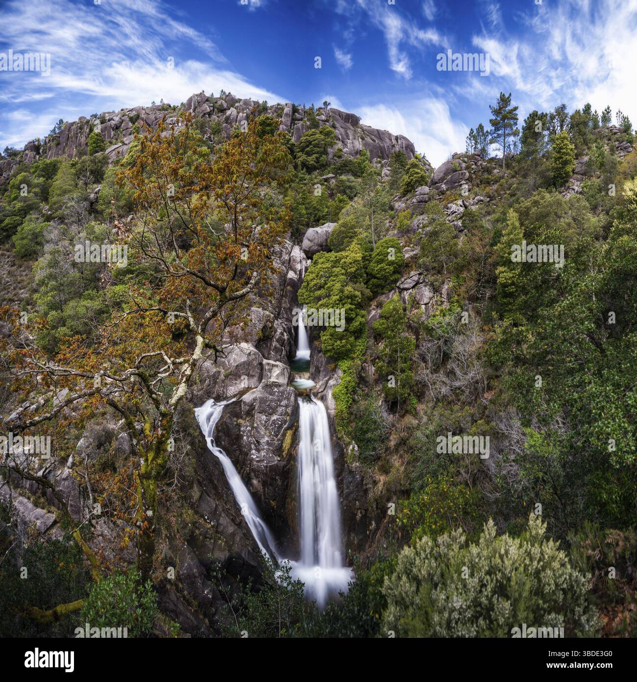 A view of the Cascata do Arado waterfalls in the Peneda-Geres National ...