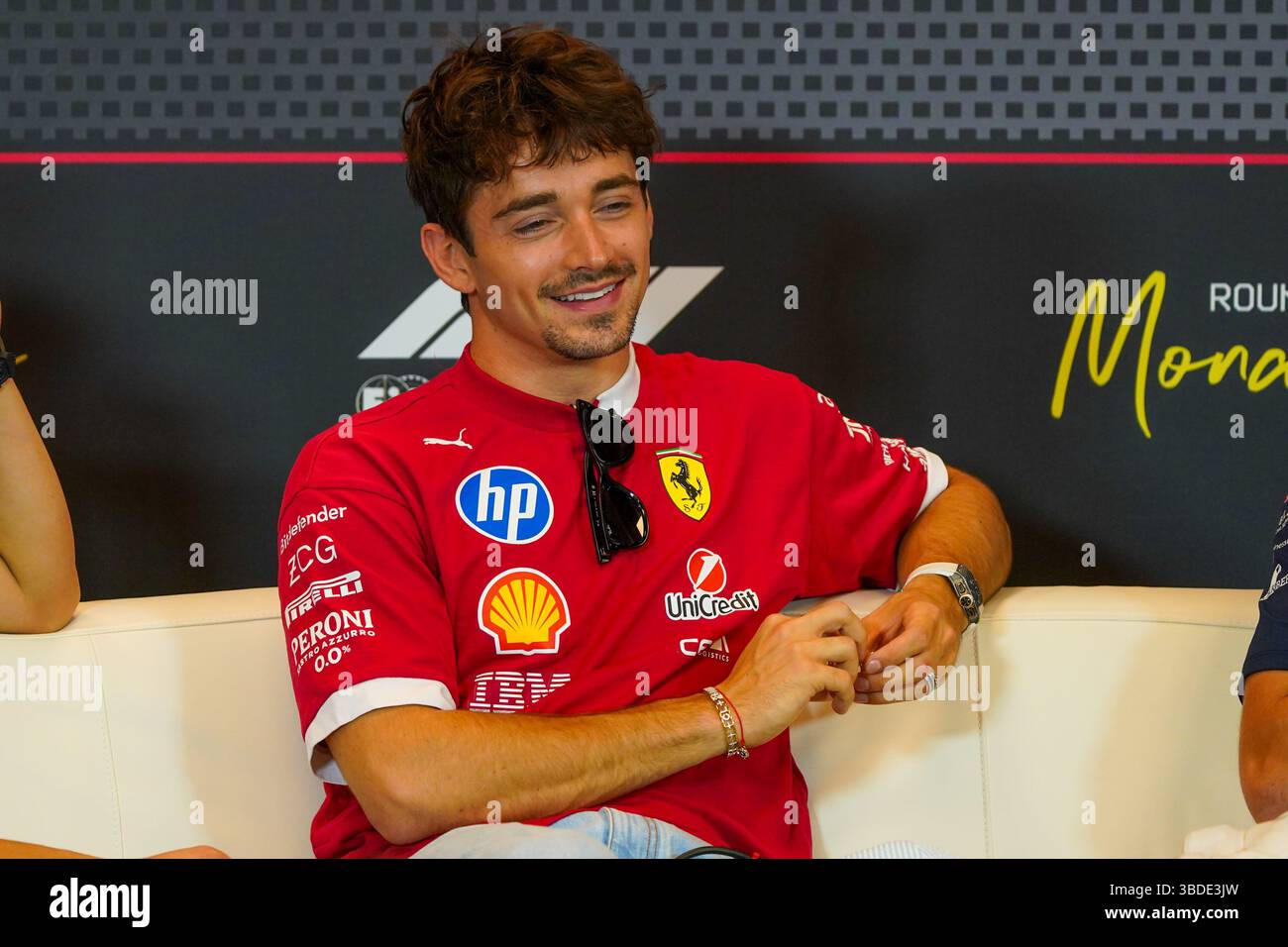 Charles Leclerc smilesduring the press conference of the Formula 1 TAG ...