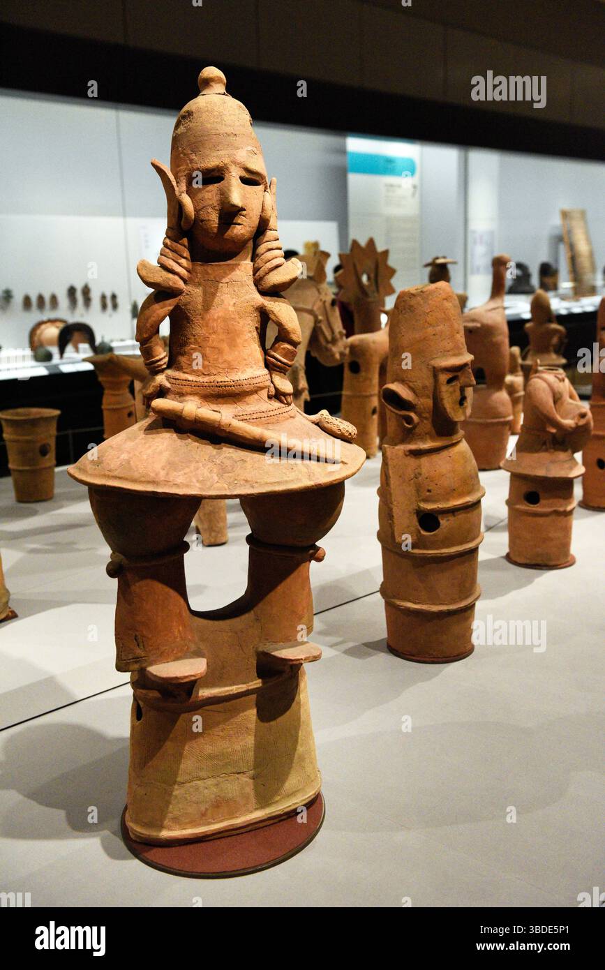 Haniwa,Terracotta tomb figurine,Man in formal attire,excavated at Taki ...