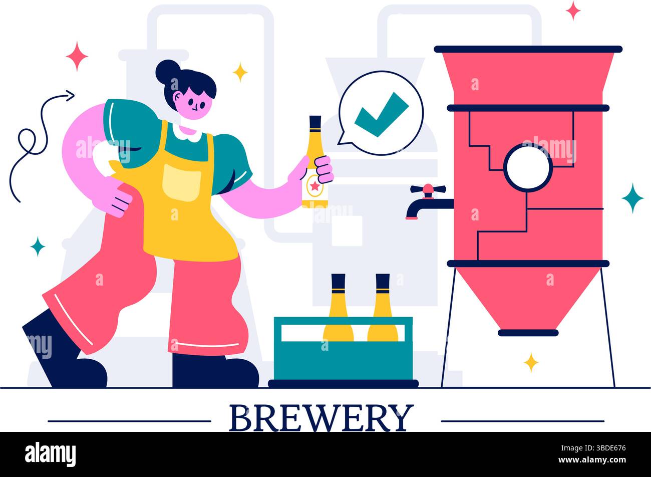 Brewery Production Process Vector Illustration featuring Beer Tanks and ...