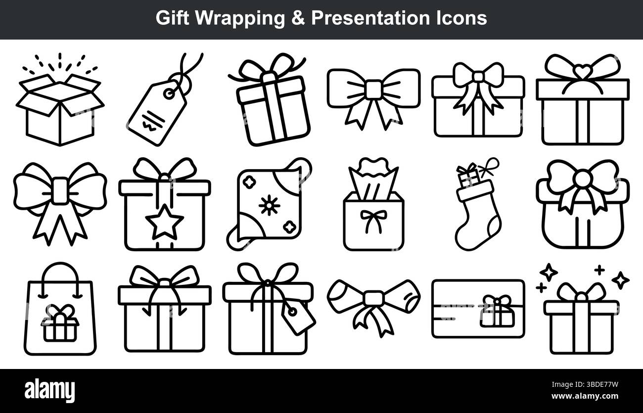 Gift wrapping presentation icons line art set Stock Vector Image & Art ...