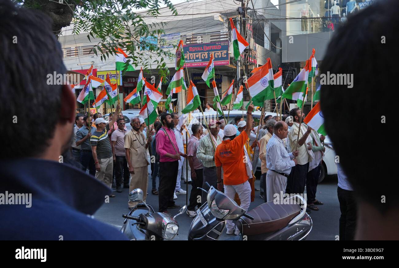 Bhilwara, Rajasthan, India, May 20, 2025: Indian people hold tricolour ...