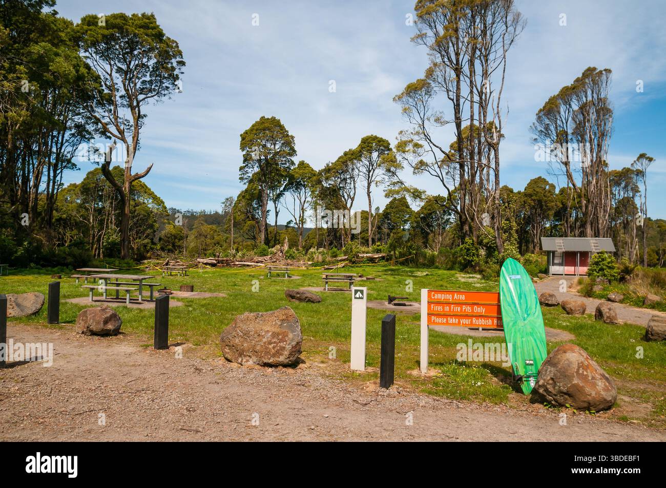 Beauchamp Falls walk signal and a surf table, Great Otway National Park ...