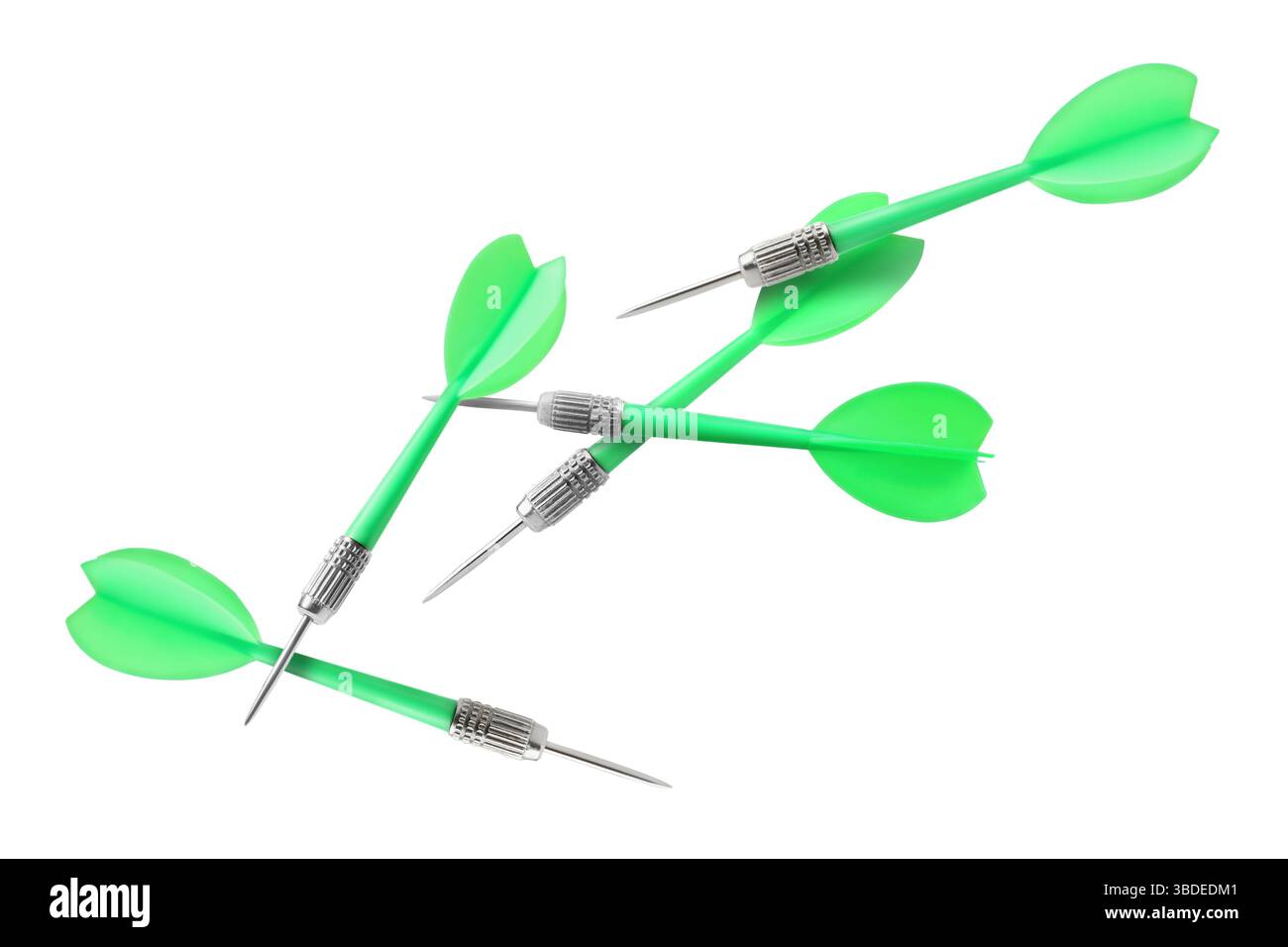 Green darts in air on white background Stock Photo - Alamy