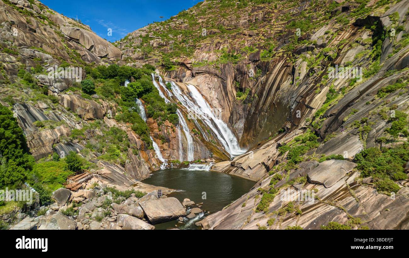 Aerial view beautiful ezaro waterfall hi-res stock photography and ...