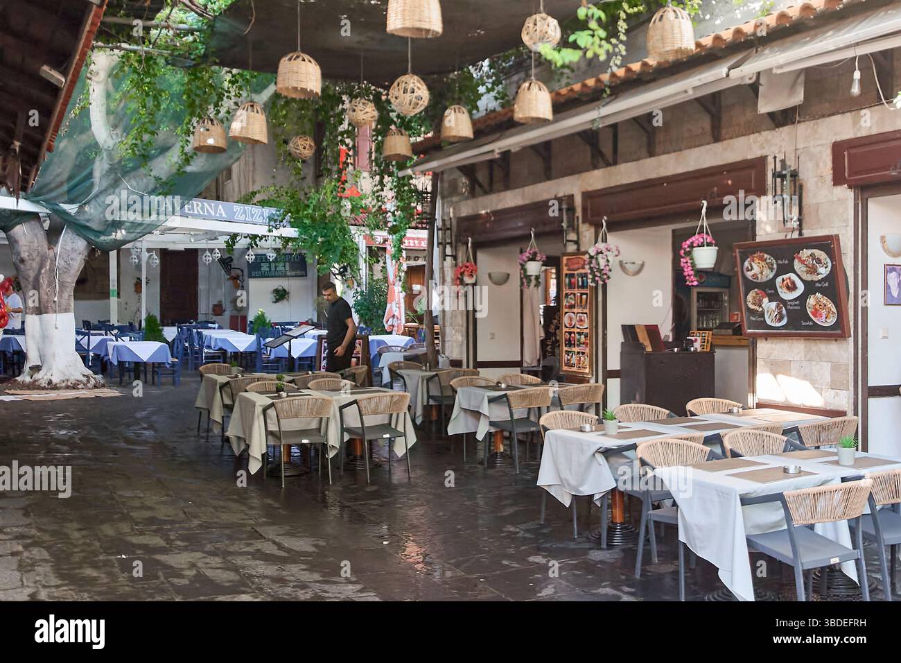 Tables under canopy open hi-res stock photography and images - Alamy