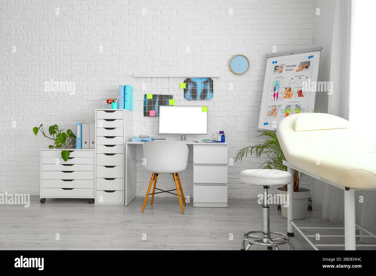Interior of medical office with doctor's workplace and couch Stock ...