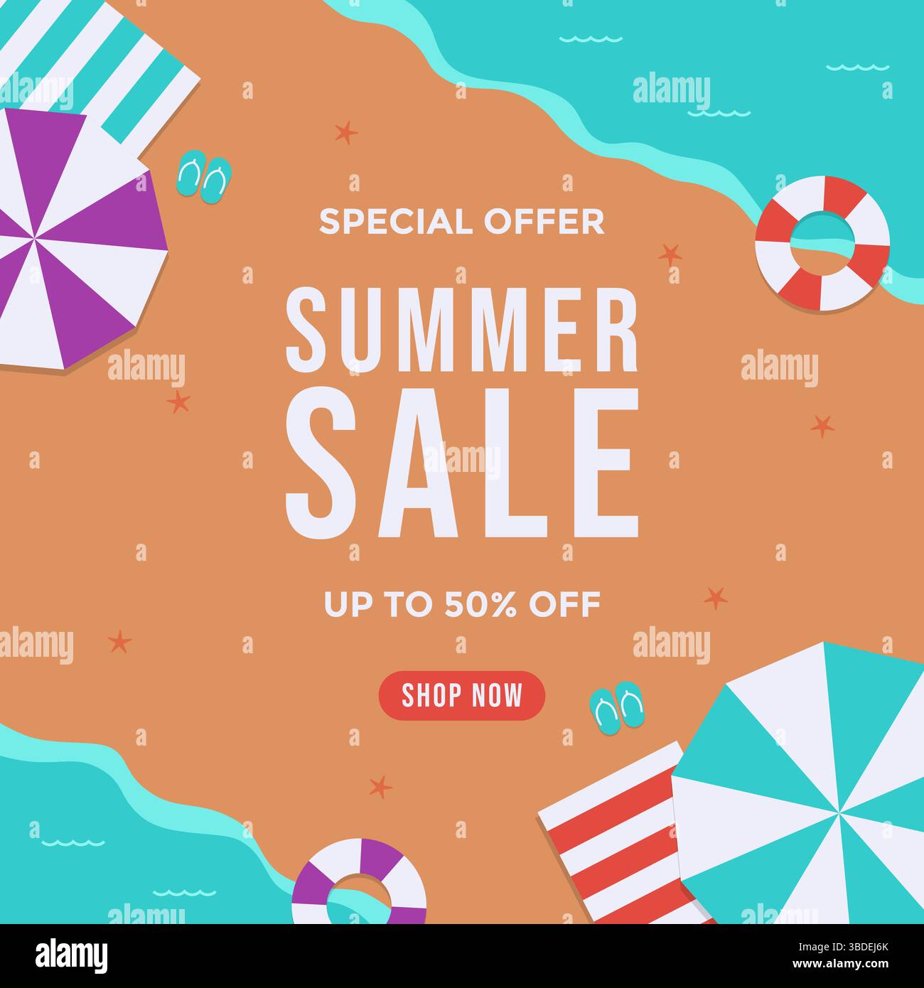 Summer sale poster template on top view beach background. Summer sale ...