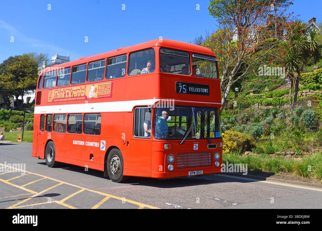 Classic Bristol VR double-decker bus on road Stock Photo - Alamy