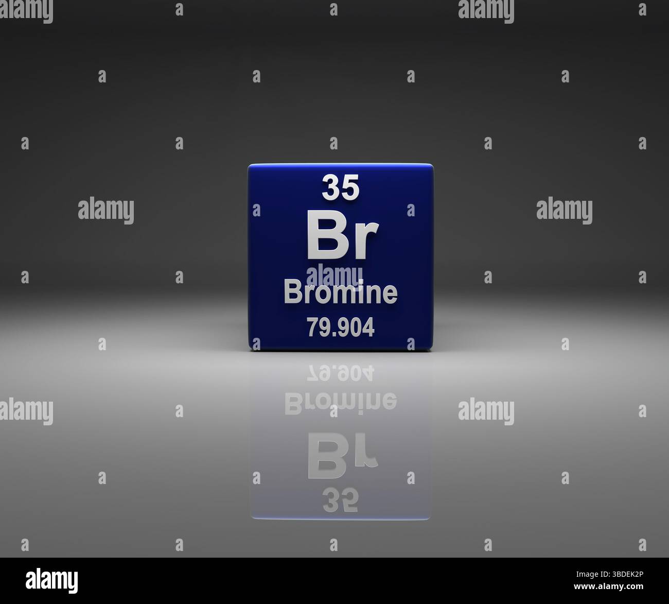 Cube with Bromine number 35 periodic table, 3d rendering Stock Photo ...