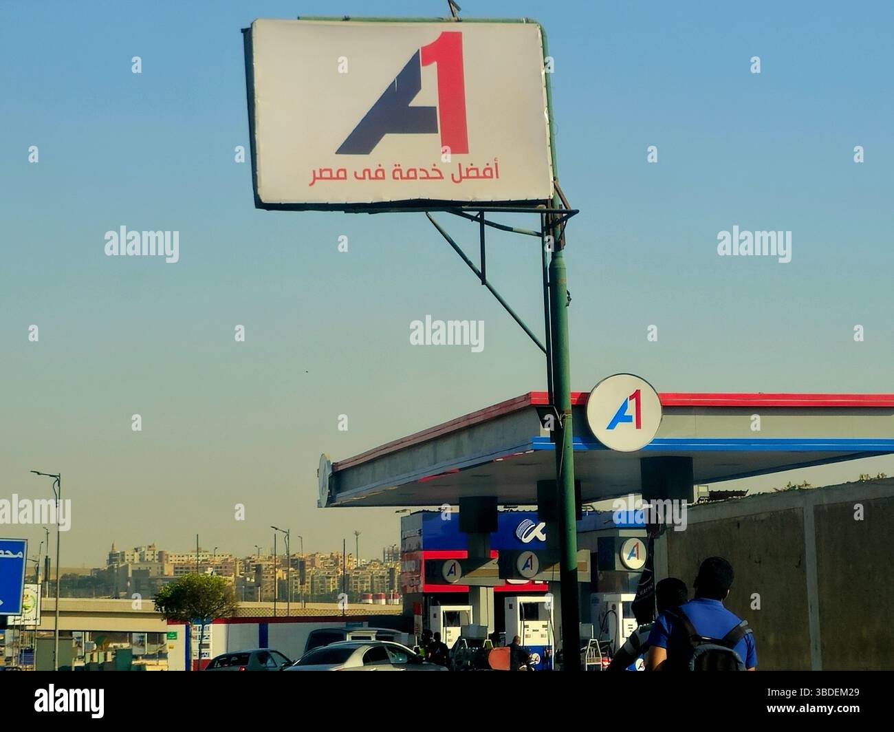 Cairo, Egypt, May 20 2025: A A1 petrol gas fuel and oil station in Nasr city, a filling station ...