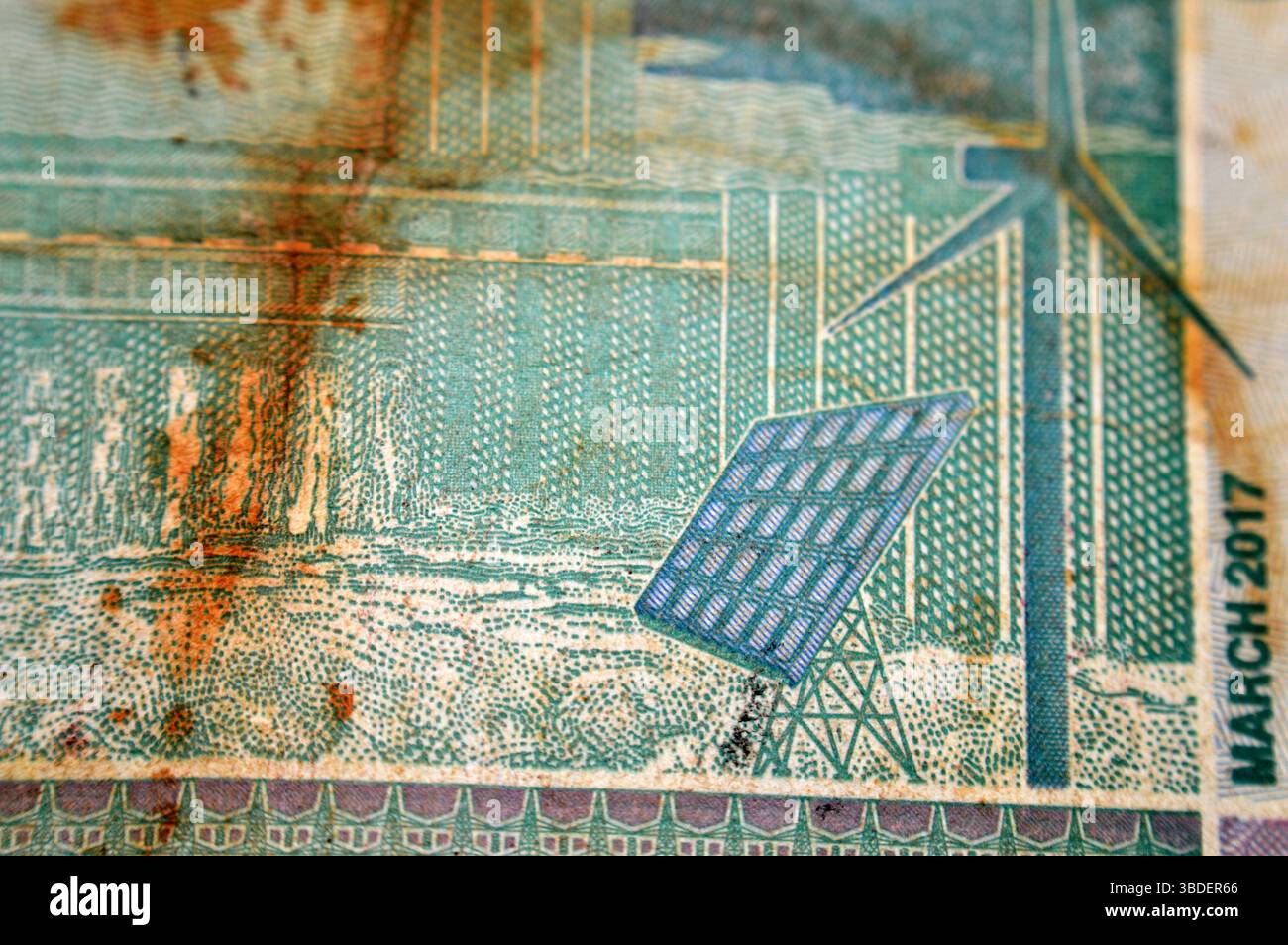 the reverse side of 5 SDG Five Sudanese pounds cash money bill banknote ...