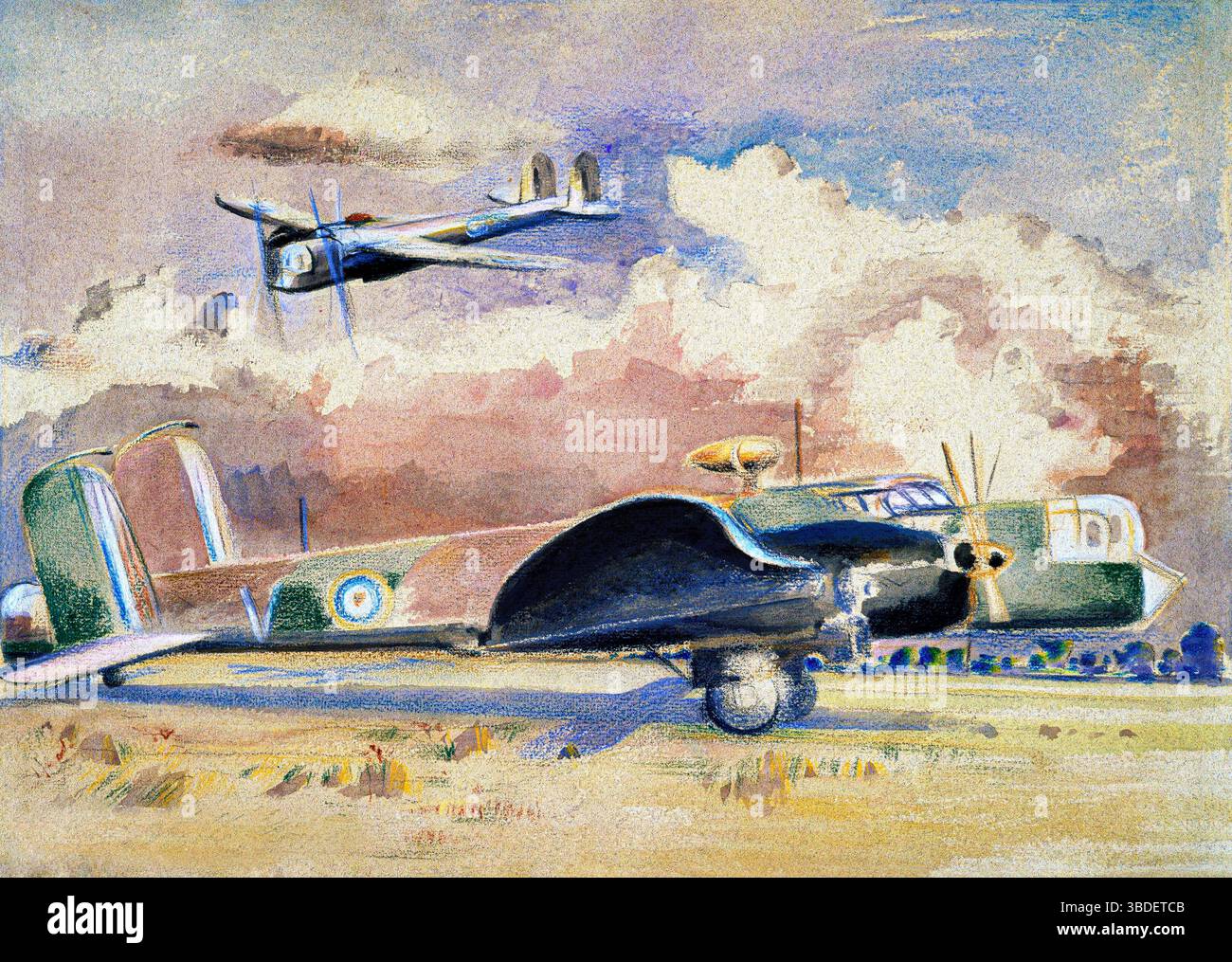 Paul Nash's 1940 wartime artwork "Whitley Bombers Sunning" shows RAF ...