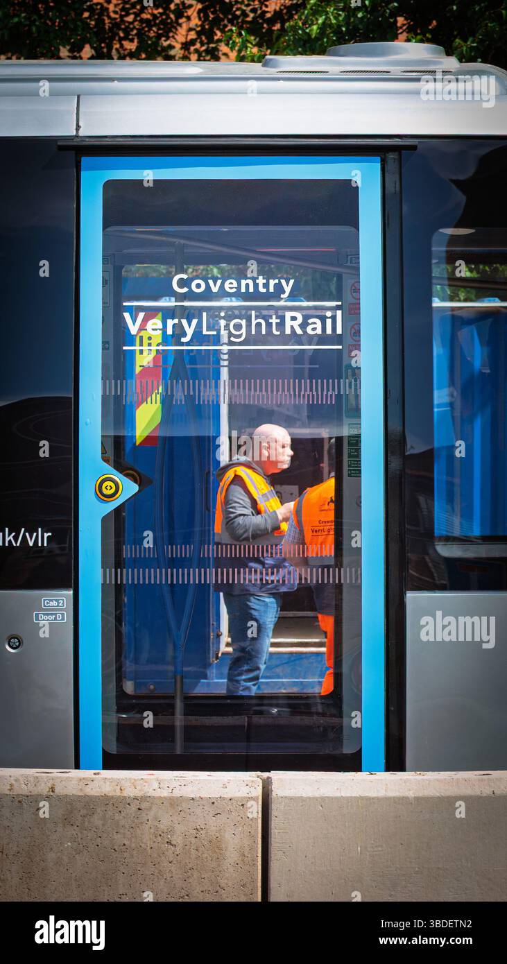 Coventry, UK 23.05.25. Contractors putting finishing touches to Coventry Very Light Rail ...