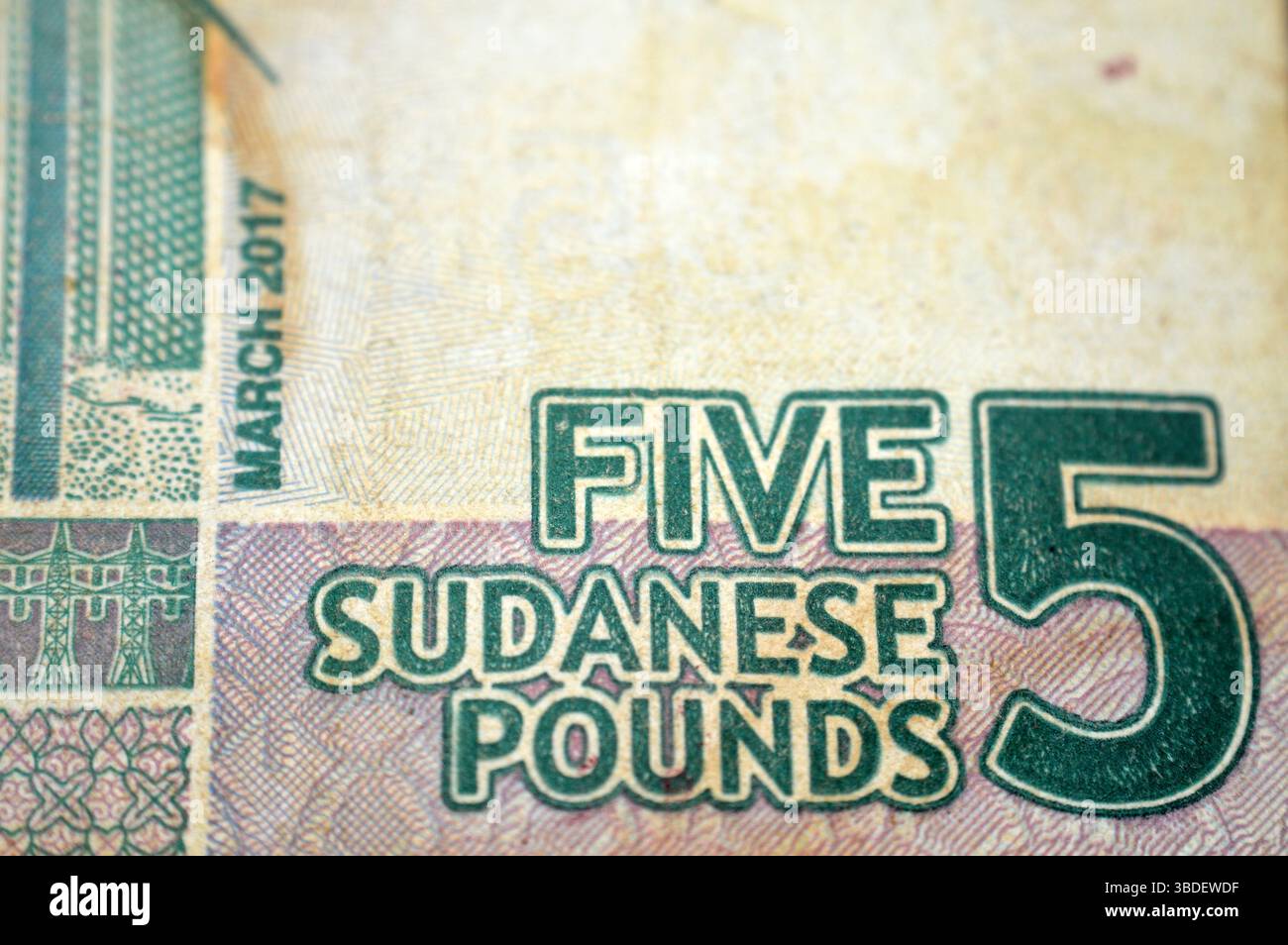 the reverse side of 5 SDG Five Sudanese pounds cash money bill banknote ...