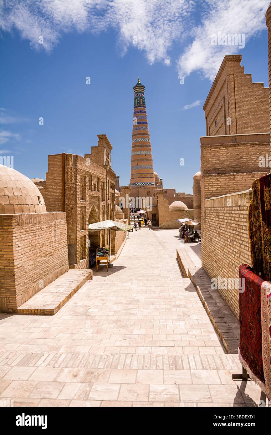Khiva, Uzbekistan - 11 July 2024: Beautiful Khoja Minaret inside the ...