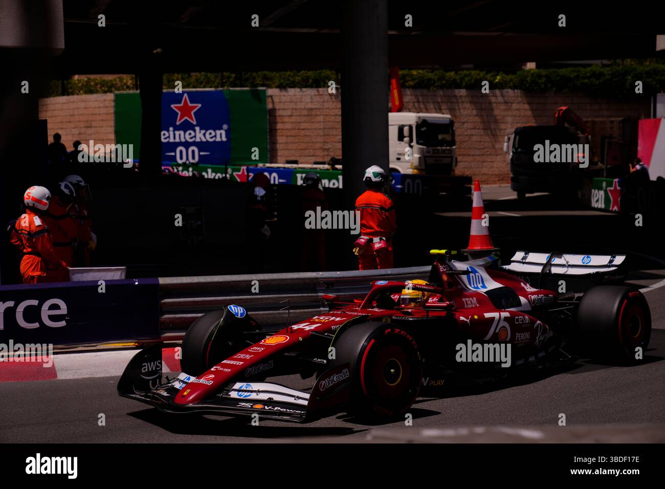 Ferrari driver Lewis Hamilton of Britain steers his car during the ...