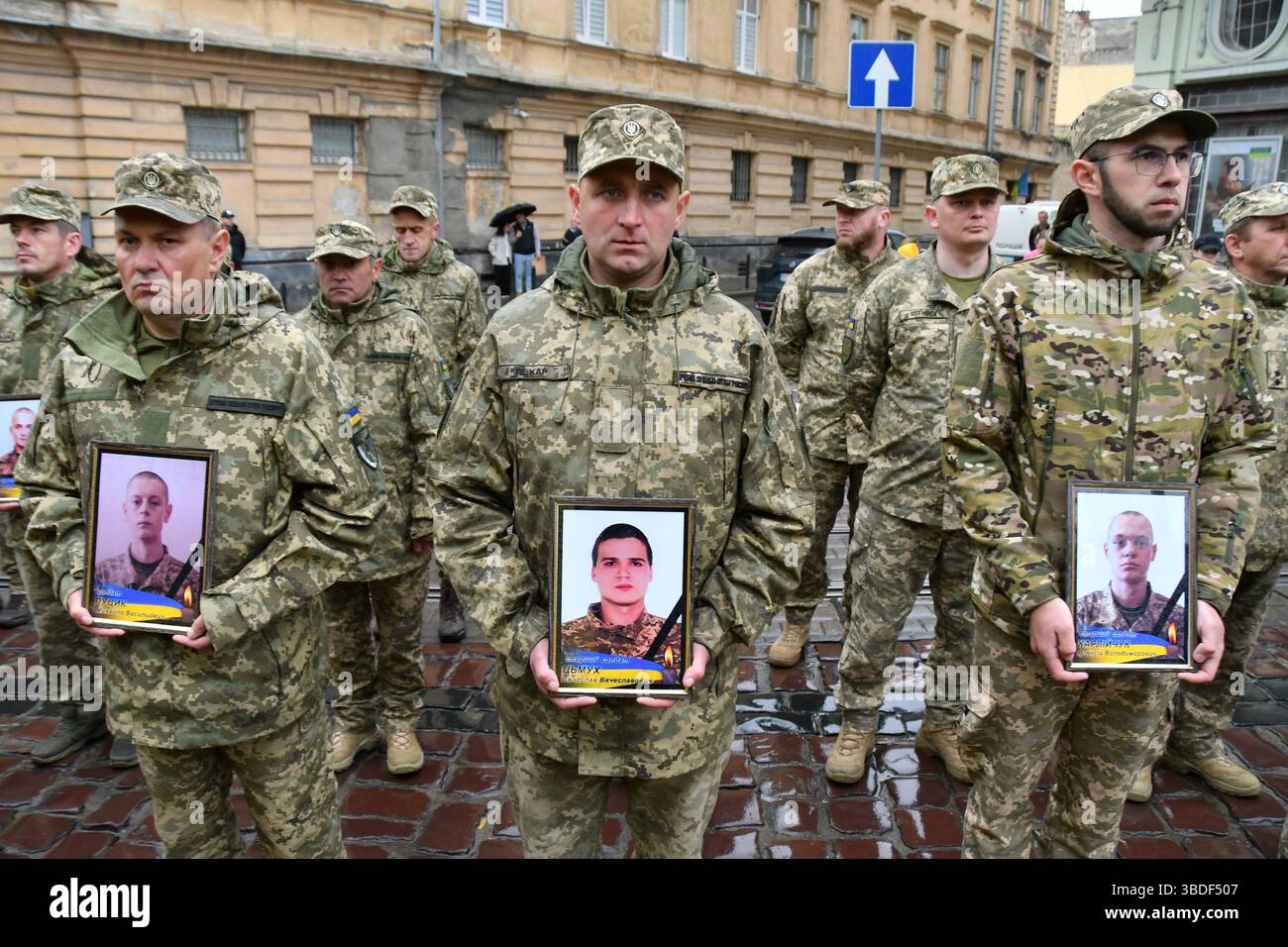 Ukrainian soldiers, veterans and activists march during the March of ...