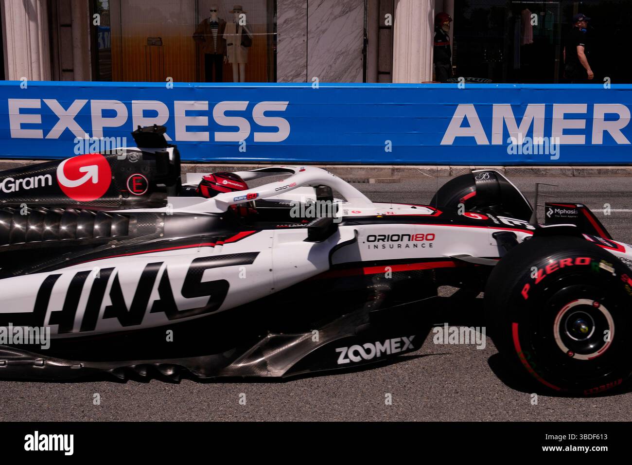 Haas driver Esteban Ocon of France steers his car during the third free ...