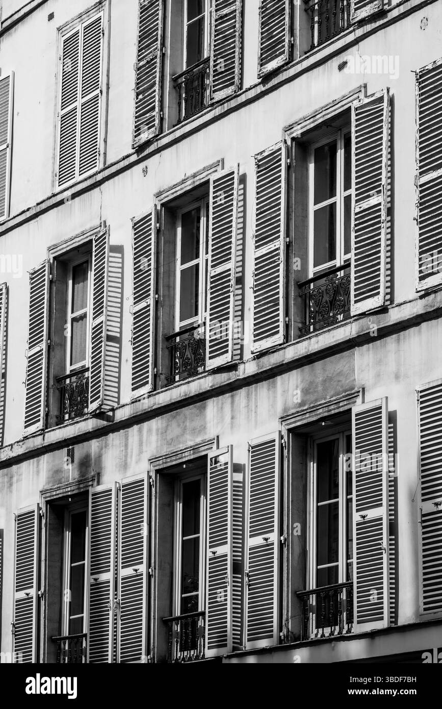 Facade with old window shutters in Montmartre, Paris, France Stock ...