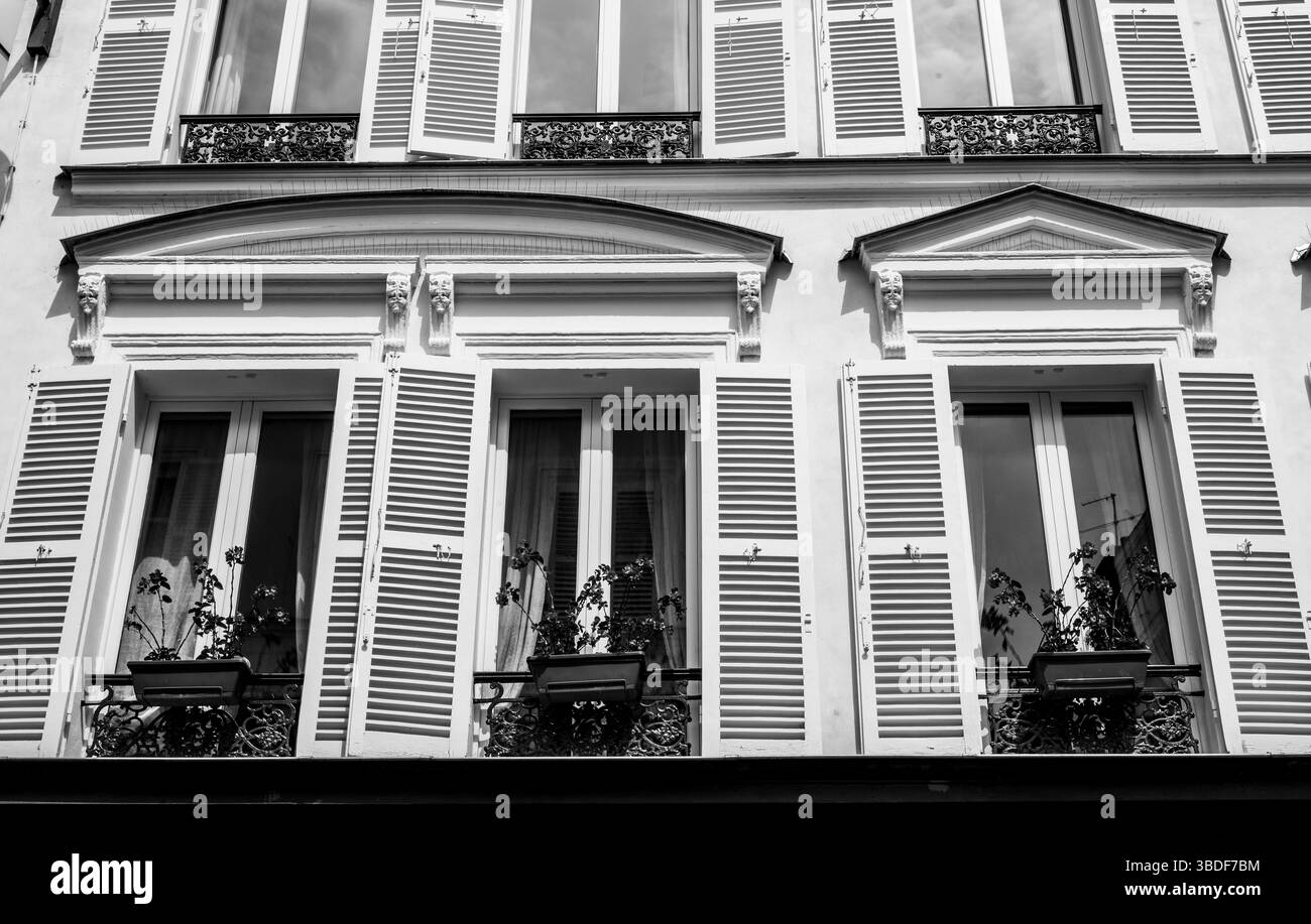 Facade with old window shutters in Montmartre, Paris, France Stock ...