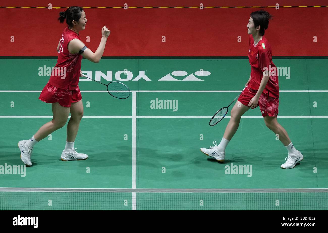 Kuala Lumpur, Malaysia. 24th May, 2025. Jia Yifan (L)/Zhang Shuxian celebrate scoring the women ...