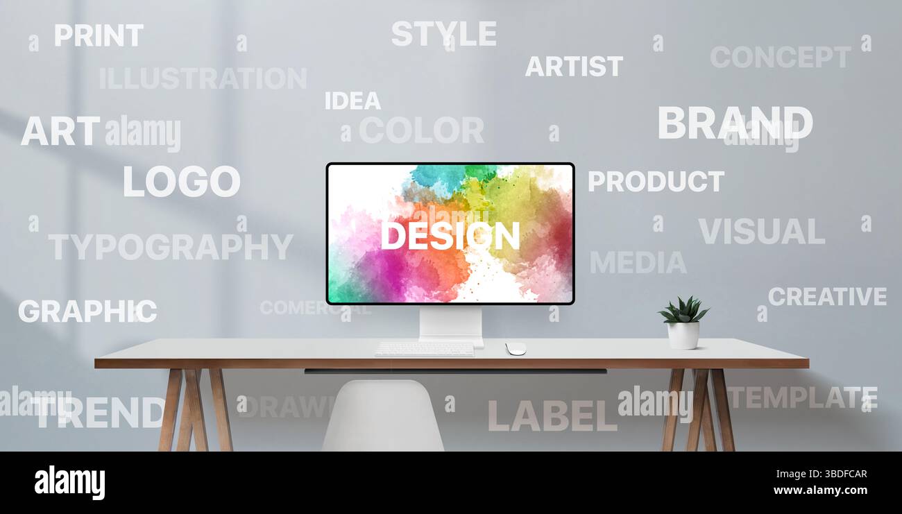 Inspiring workspace with digital display showing colorful design ...
