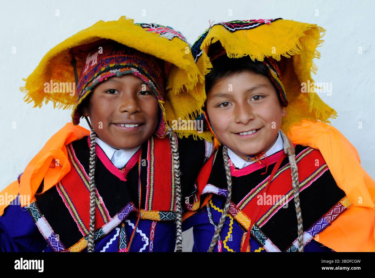 Two peruvian boys with traditional clothing in Cuzco,Peru,South America ...