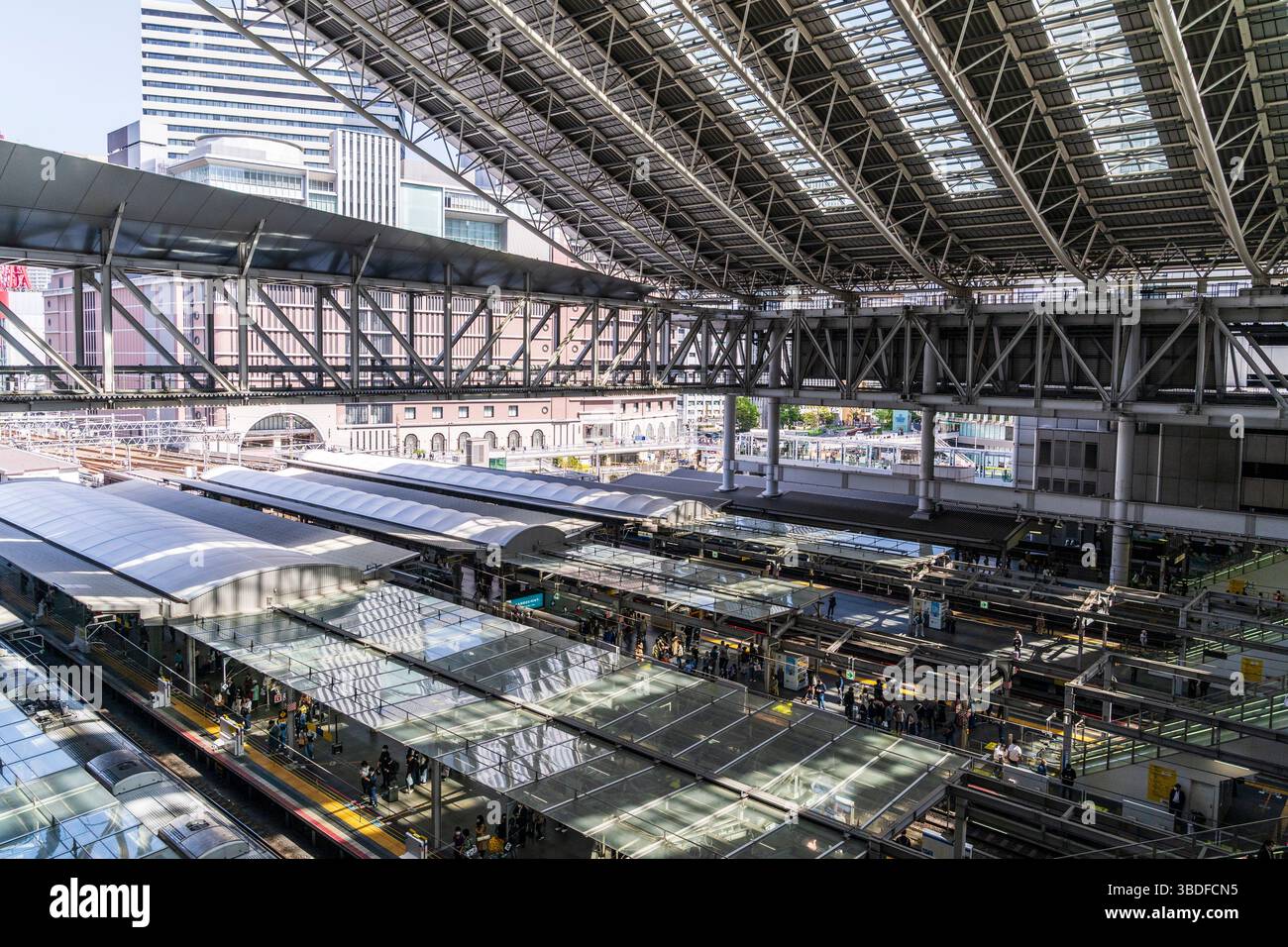 Osaka Station City. View from the overhead concourse, Toki-no-hiroba ...