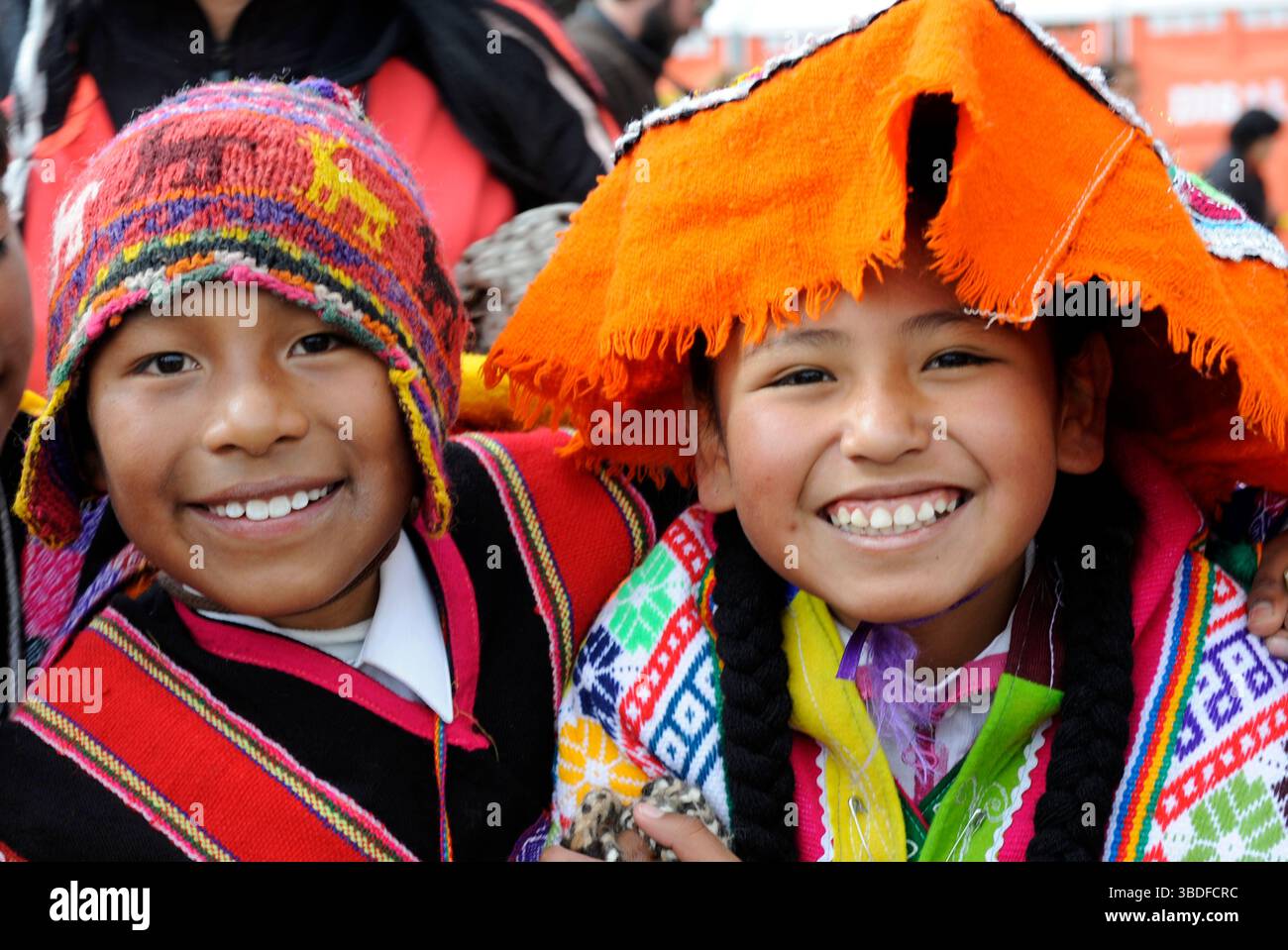 Peruvian boy and girl wearing in traditional costume ,Peru,South ...