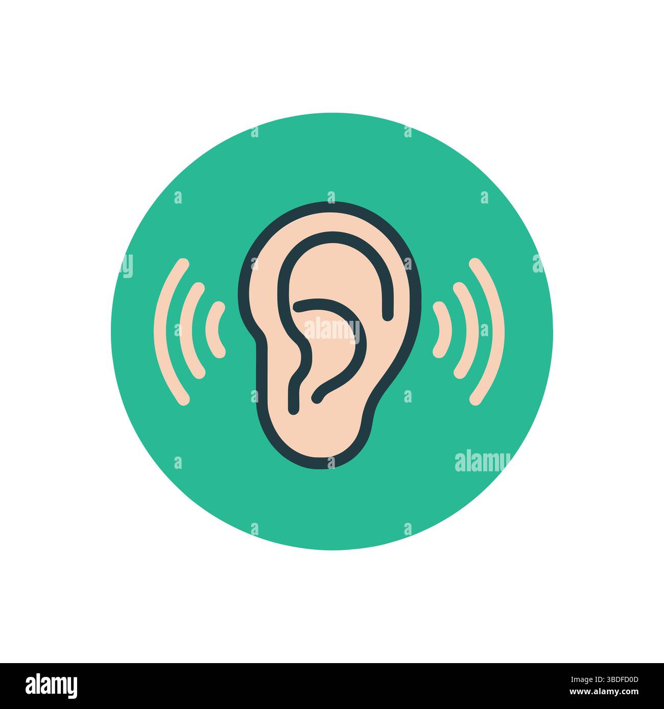 Minimalist Ear with Sound Waves Icon on Teal Background for Hearing and ...