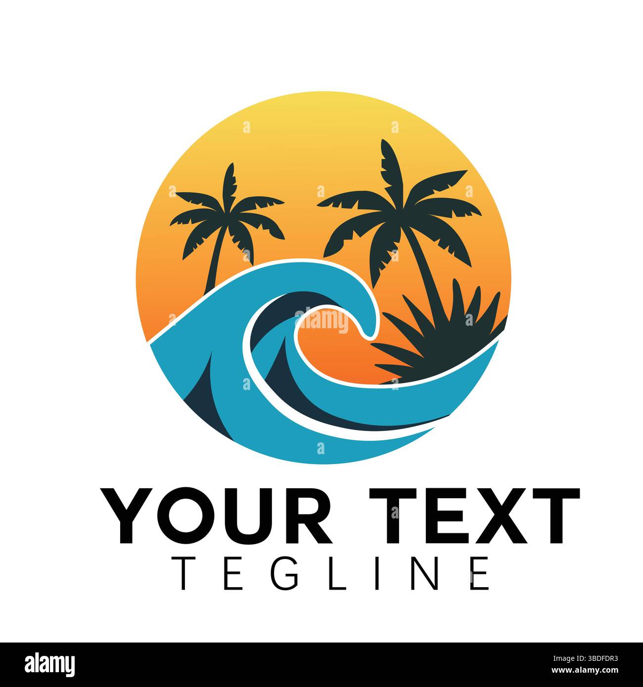 Palm Tree Logo Design with Water Wave – Tropical Beach Vector Symbol ...