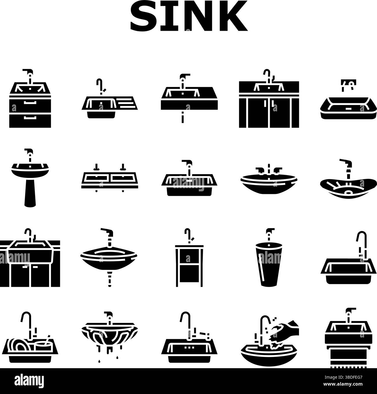 sink porcelain drain faucet icons set vector Stock Vector Image & Art ...