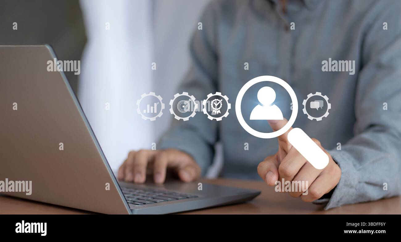 Business marketing position concept, businessman holds dart board icon ...