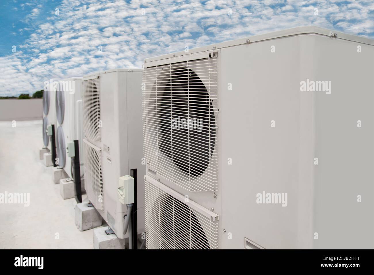 Air conditioning (HVAC) installed on the roof of industrial buildings ...